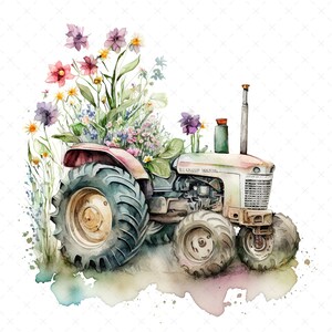 Floral Tractor Clipart 15 High Quality Jpgs Enchanting - Etsy