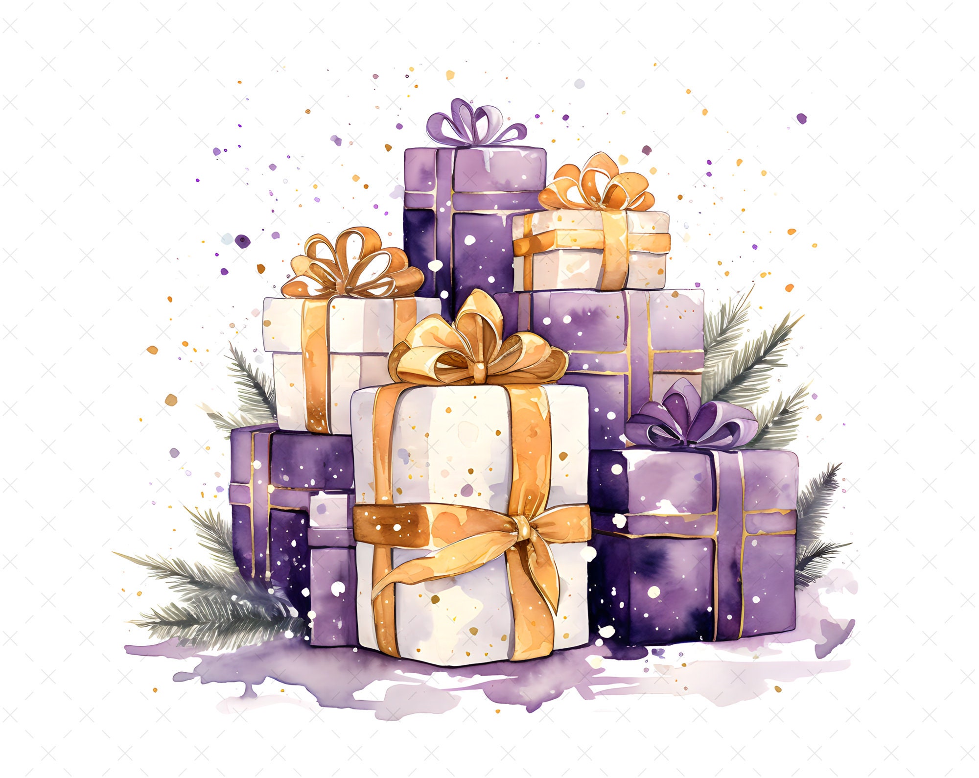 Christmas Presents Clipart 10 High Quality Jpgs Elegant Purple & Gold ...