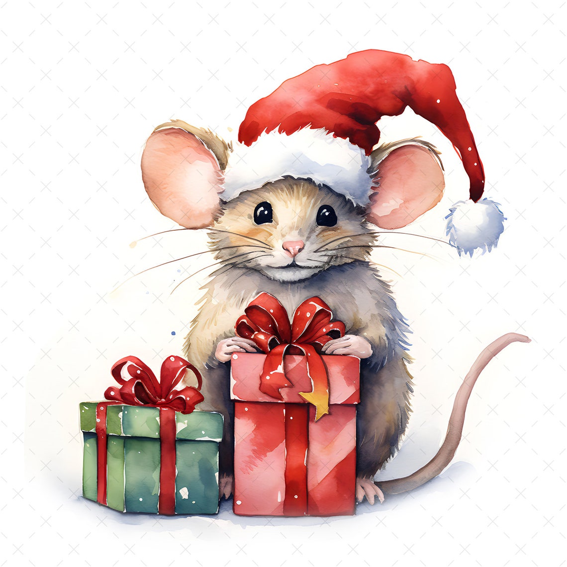 Christmas Mouse Clipart 14 High Quality Jpgs Cute Vintage Watercolor ...