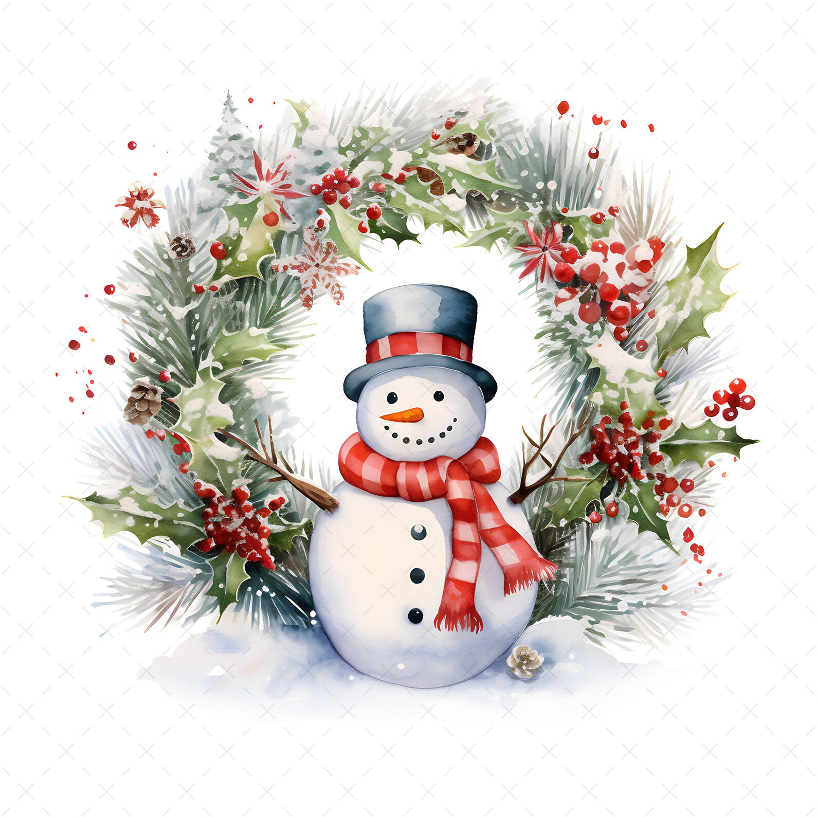 Snowman Wreaths Clipart 8 High Quality Jpgs Vintage Christmas Holly ...