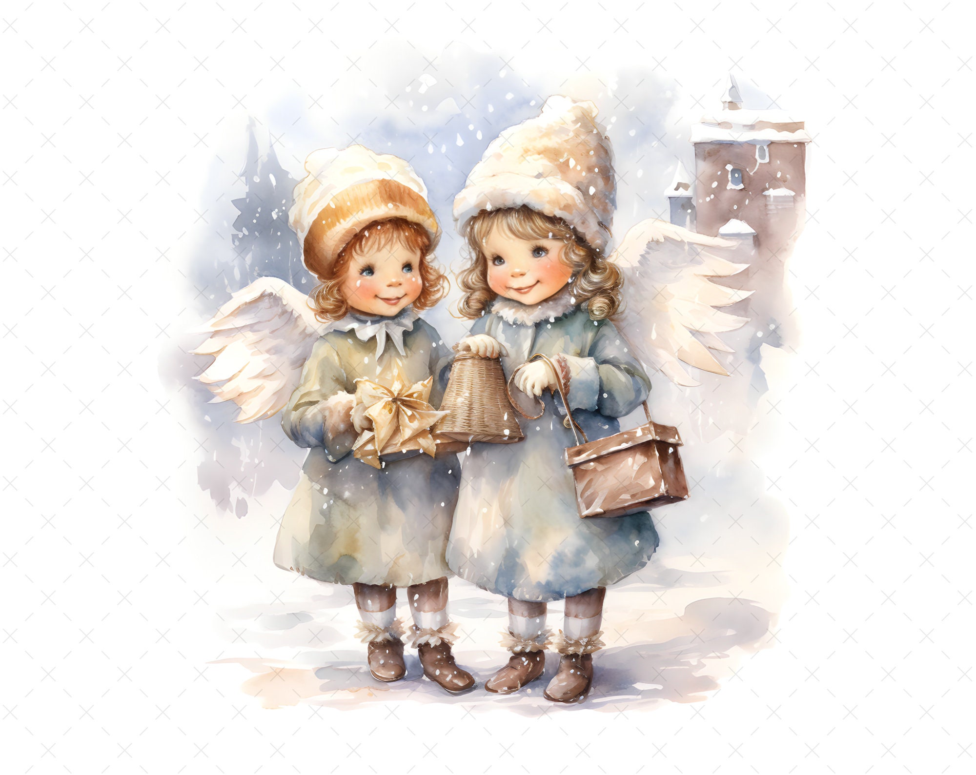 Snow Angels Clipart 8 High Quality Jpgs Vintage Christmas Cherub, Cute ...