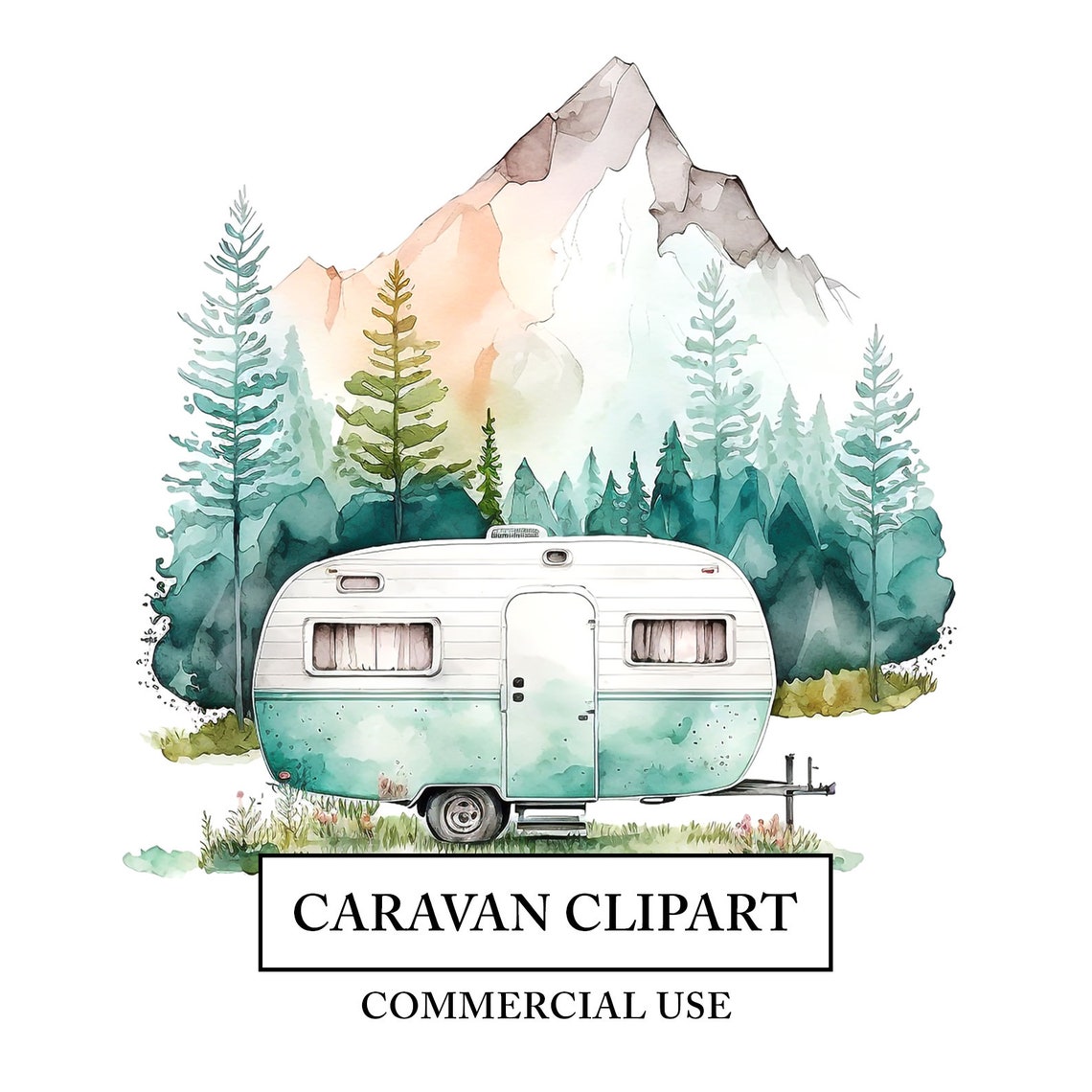 Caravan Clipart 8 High Quality Jpgs Vintage Camping Holiday Watercolor ...