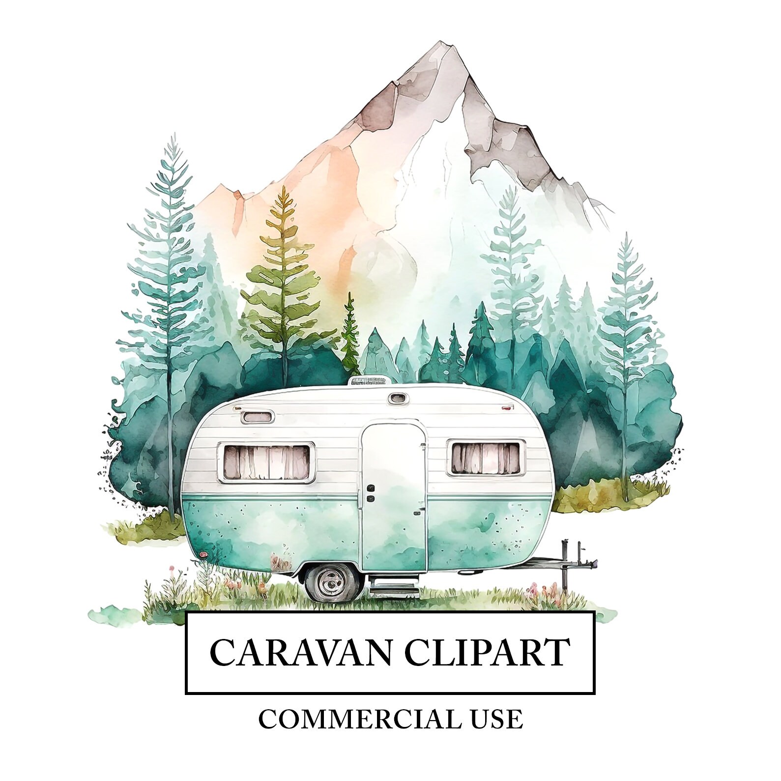 Caravan Clipart 8 High Quality Jpgs Vintage Camping Holiday Watercolor ...