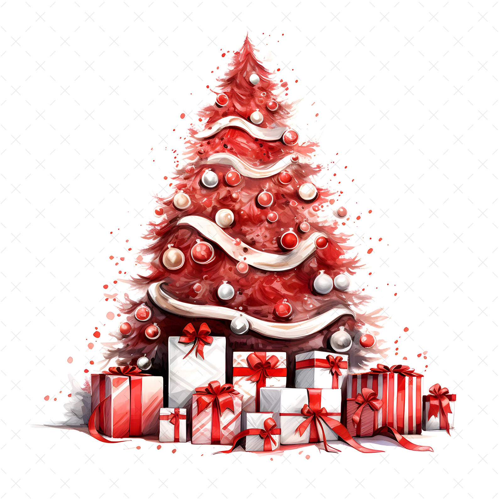 Red & White Xmas Tree Clipart 16 High Quality Jpgs Vintage Christmas ...