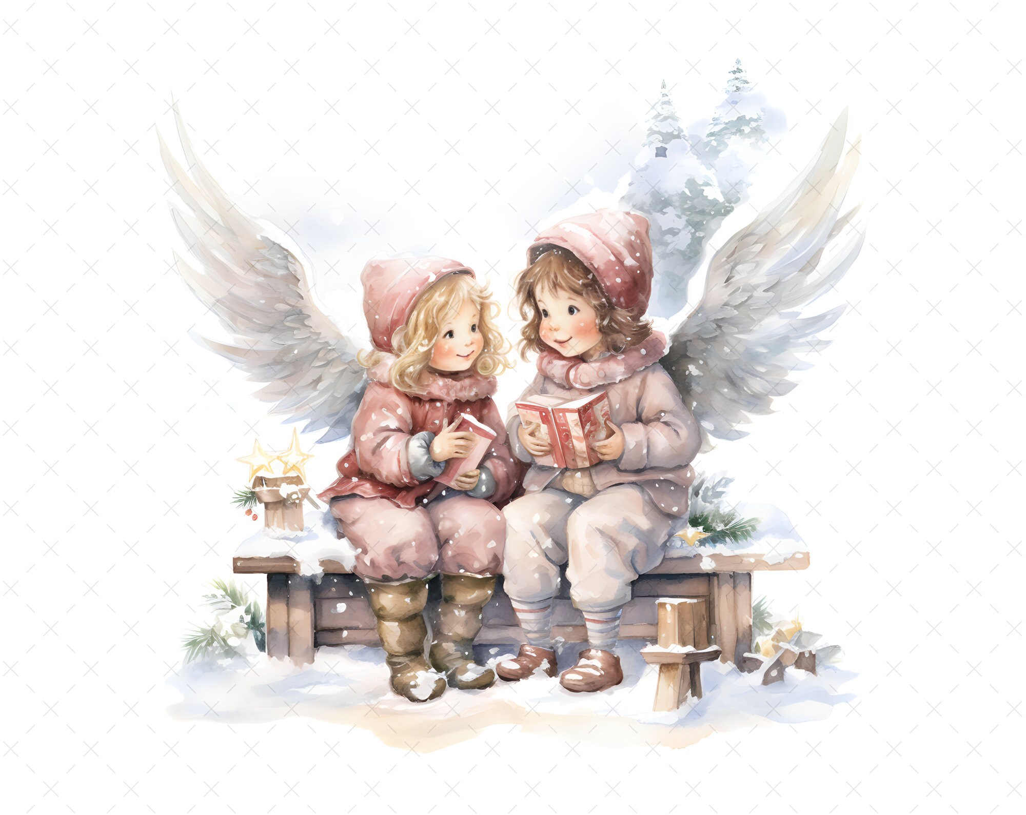 Snow Angels Clipart 8 High Quality Jpgs Vintage Christmas Cherub, Cute ...