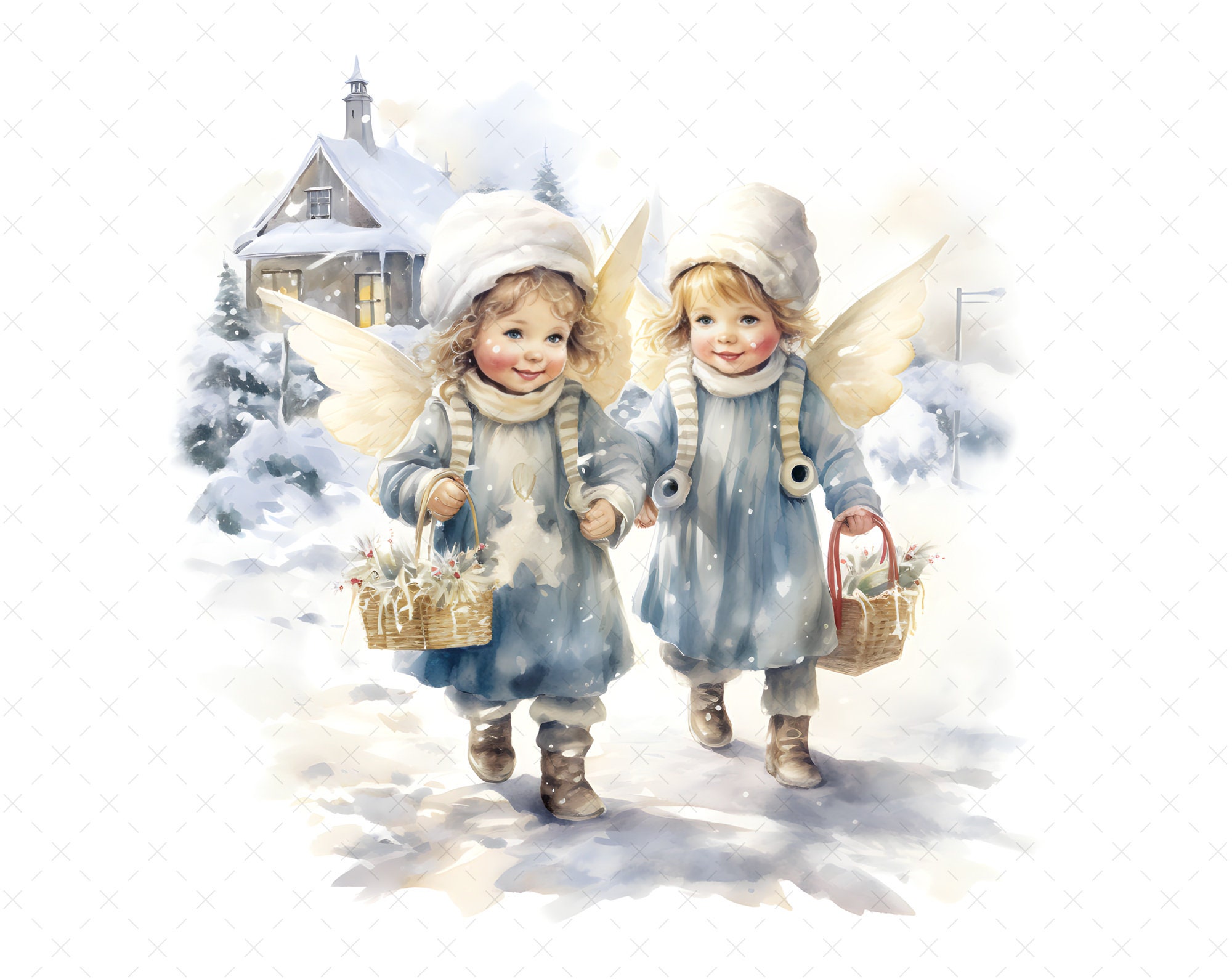 Snow Angels Clipart 8 High Quality Jpgs Vintage Christmas Cherub, Cute ...