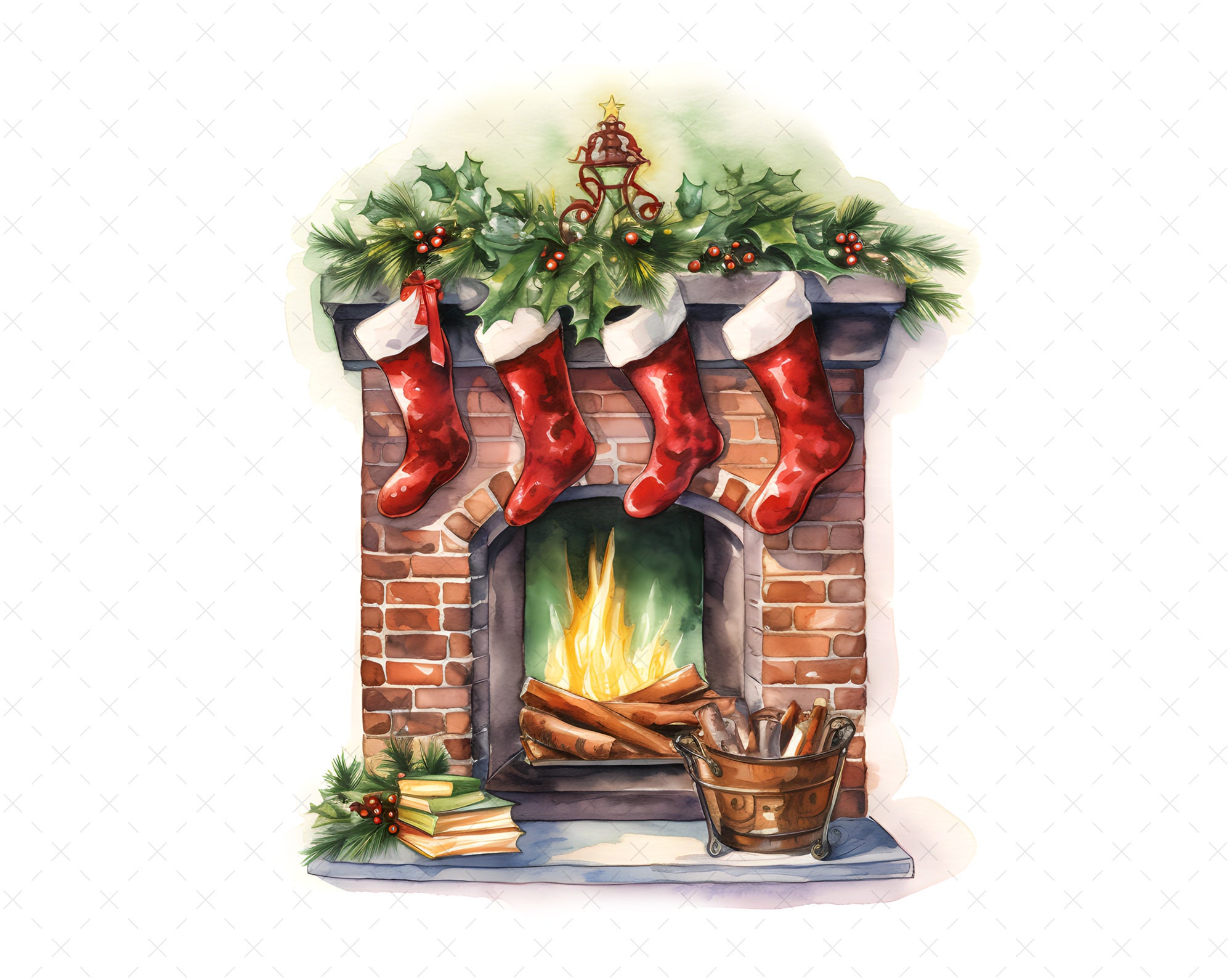 Christmas Fireplaces Clipart 12 High Quality Jpgs Cosy Winter Stocking ...