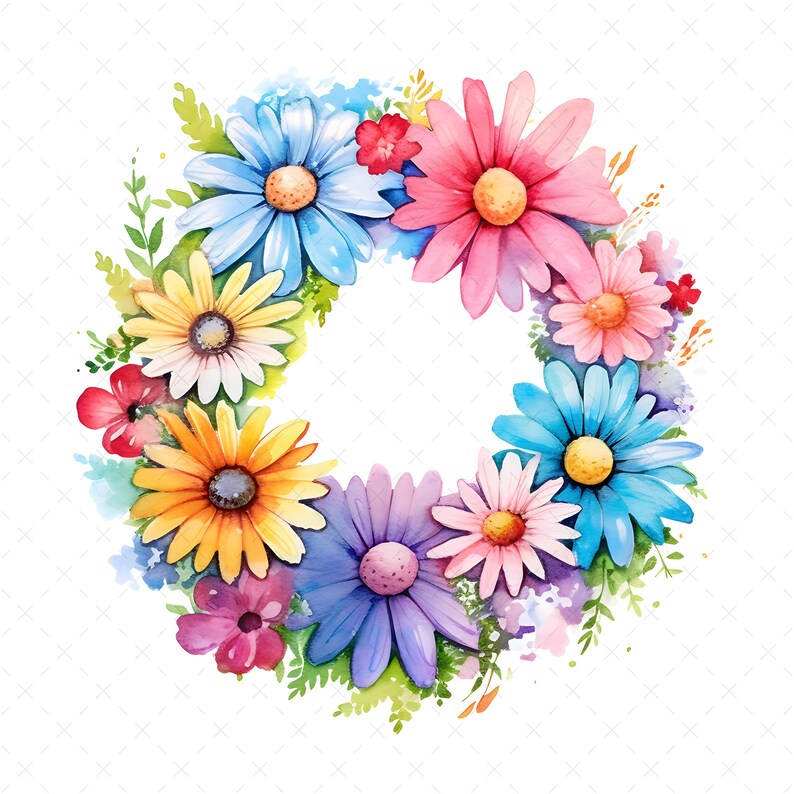 Rainbow Daisy Wreaths Clipart 10 High Quality Jpgs Spring Flower Petal ...