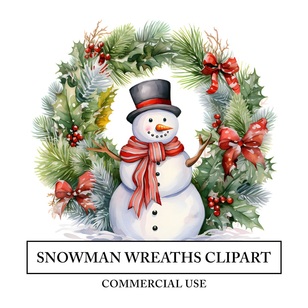 Snowman Wreaths Clipart 8 High Quality Jpgs Vintage Christmas Holly ...