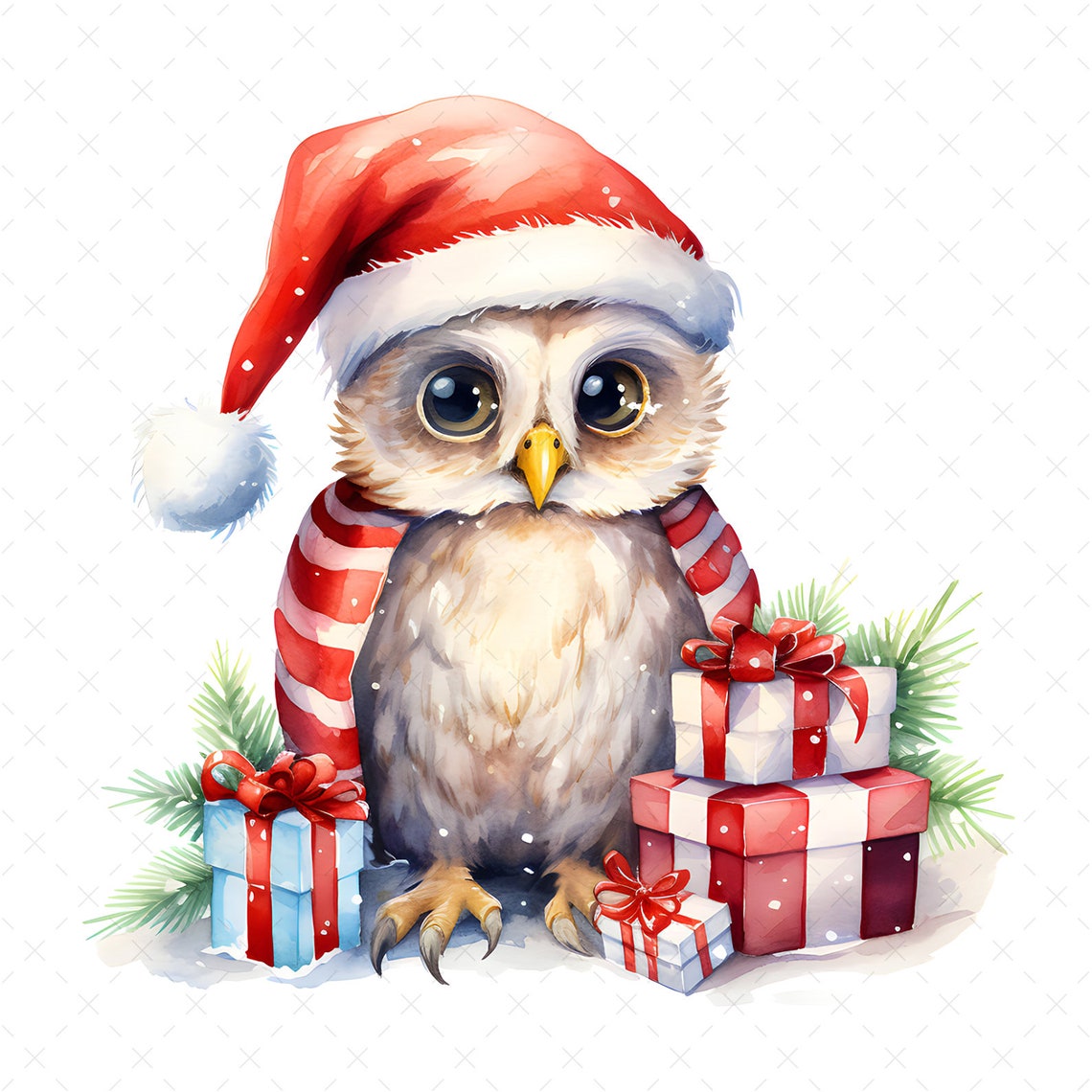 Christmas Owl Clipart 12 High Quality Jpgs Watercolor - Etsy