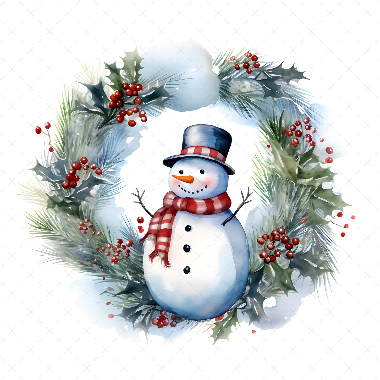Snowman Wreaths Clipart 8 High Quality Jpgs Vintage Christmas Holly ...