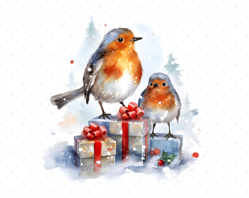 Robins at Christmas Clipart 10 High Quality Jpgs Elegant Festive Garden ...