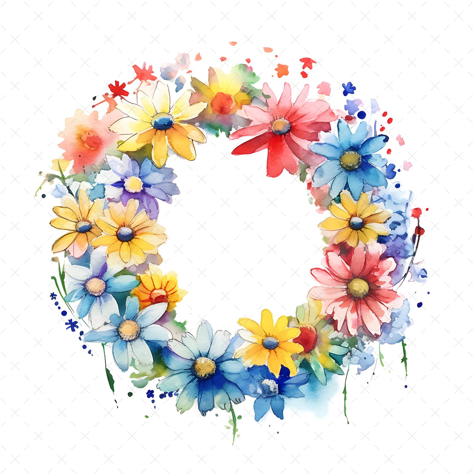 Rainbow Daisy Wreaths Clipart 10 High Quality Jpgs Spring Flower Petal ...