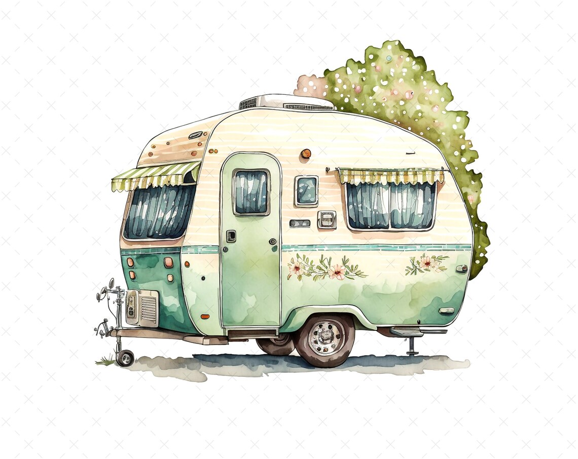 Caravan Clipart 8 High Quality Jpgs Vintage Camping Holiday Watercolor ...