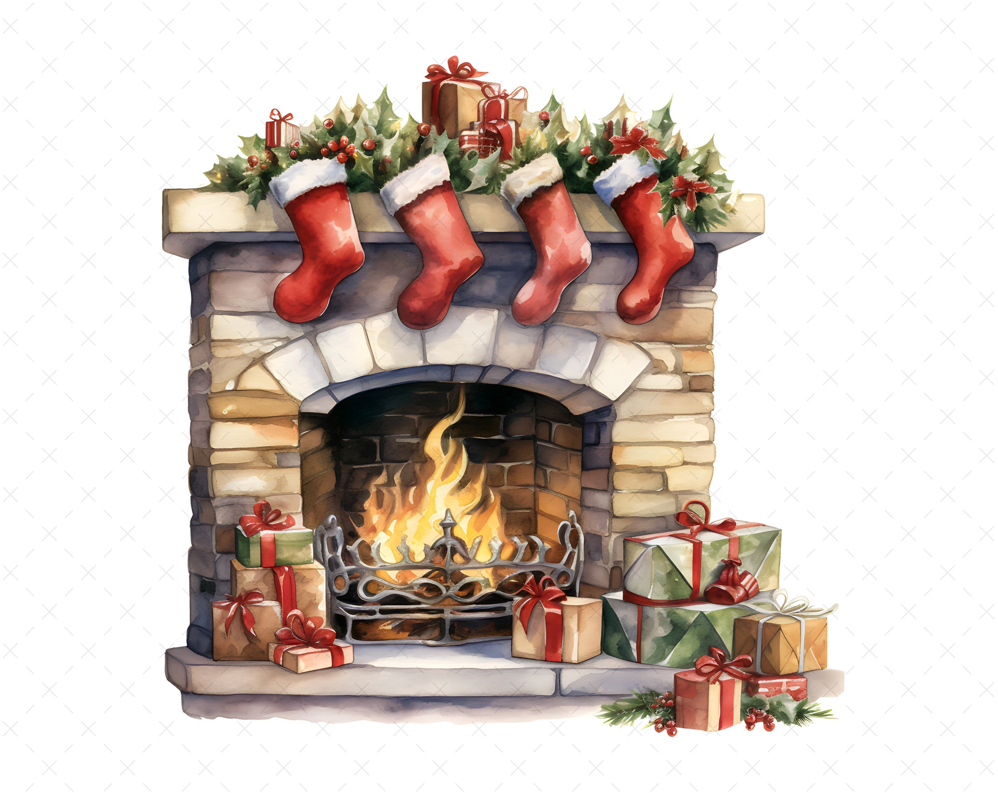 Christmas Fireplaces Clipart 12 High Quality Jpgs Cosy Winter Stocking ...