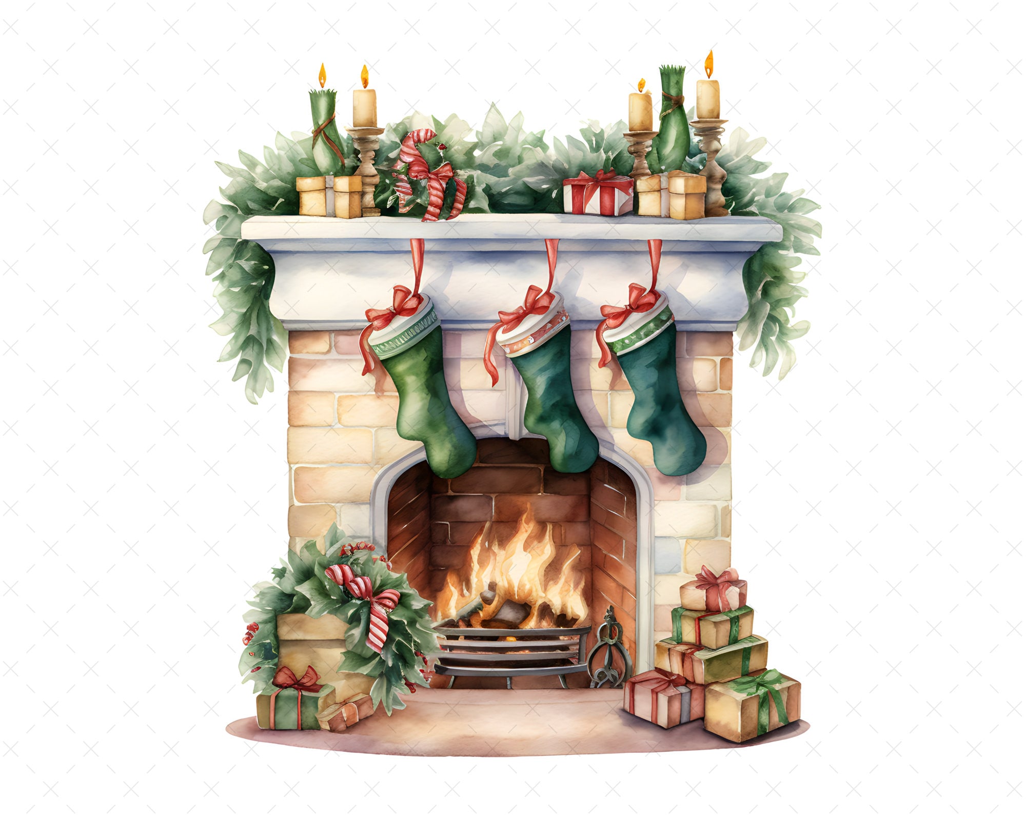 Christmas Fireplaces Clipart 12 High Quality Jpgs Cosy Winter Stocking ...