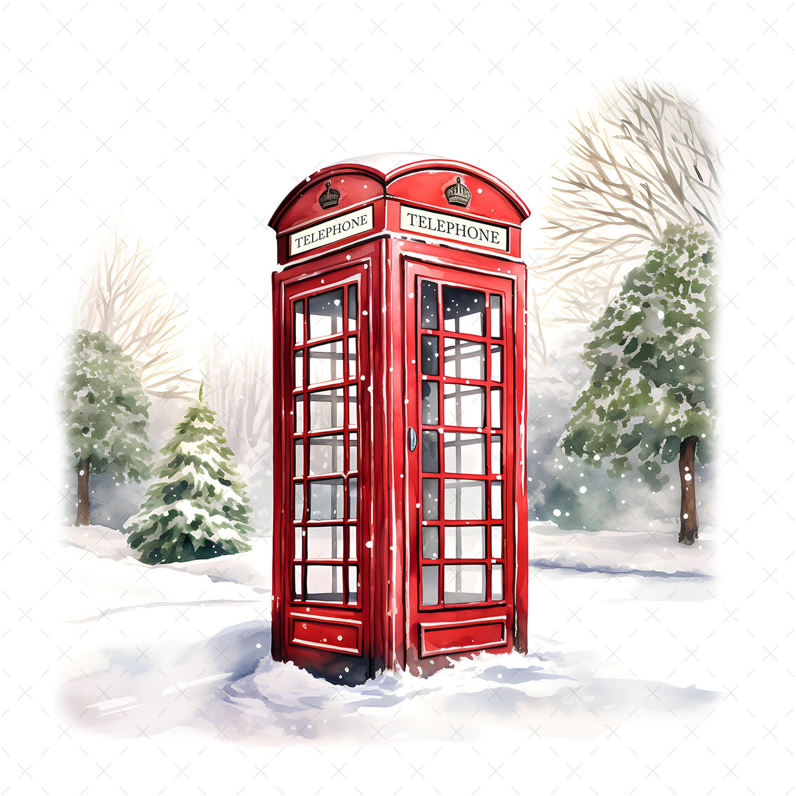British Telephone Box Clipart 8 High Quality Jpgs Christmas Watercolor ...