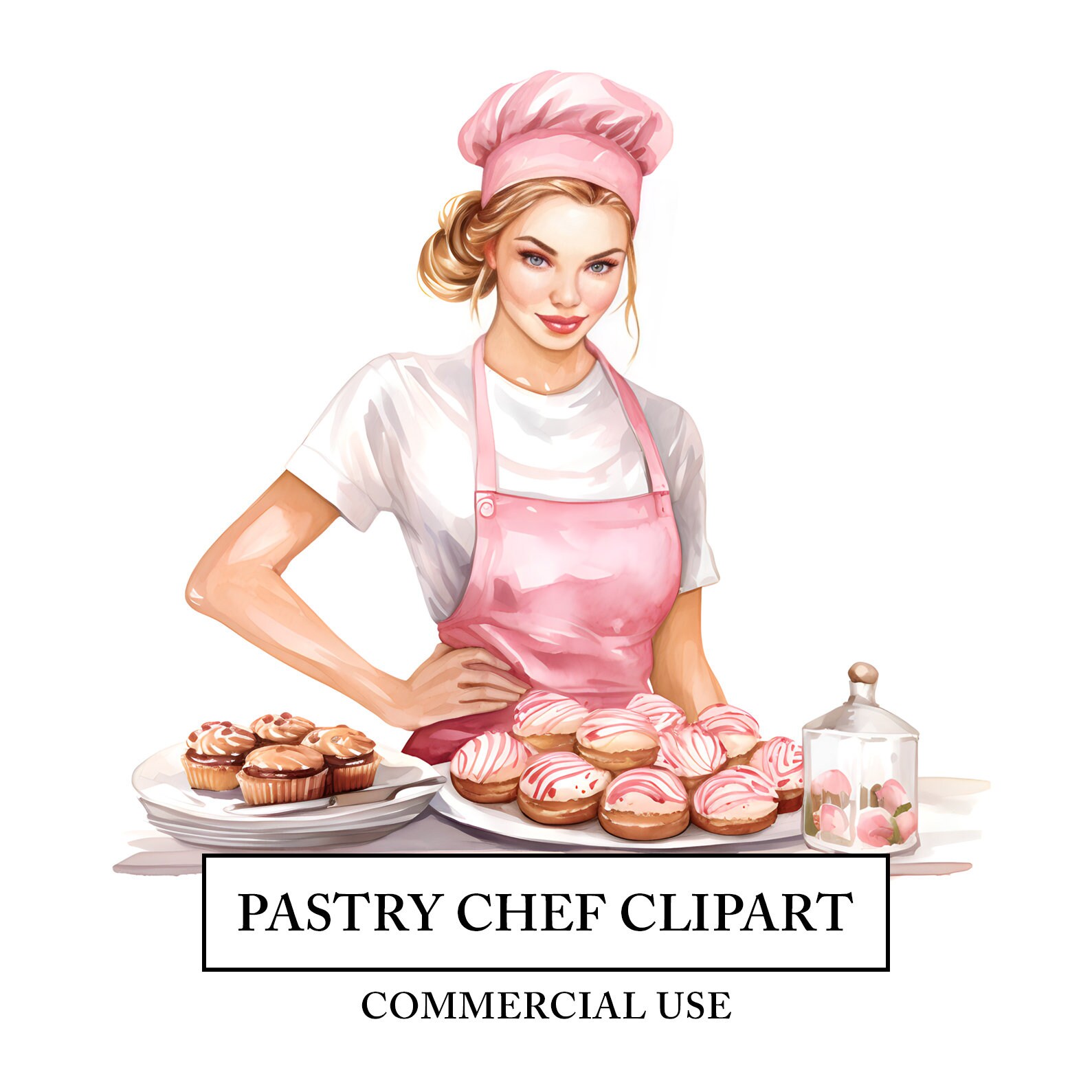 Pastry Chef Clipart 8 High Quality Jpgs Elegant Pink Female Bakery ...