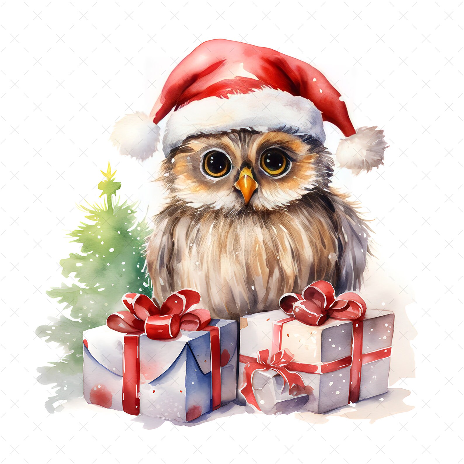 Christmas Owl Clipart 12 High Quality Jpgs Watercolor Santa Claus Art ...