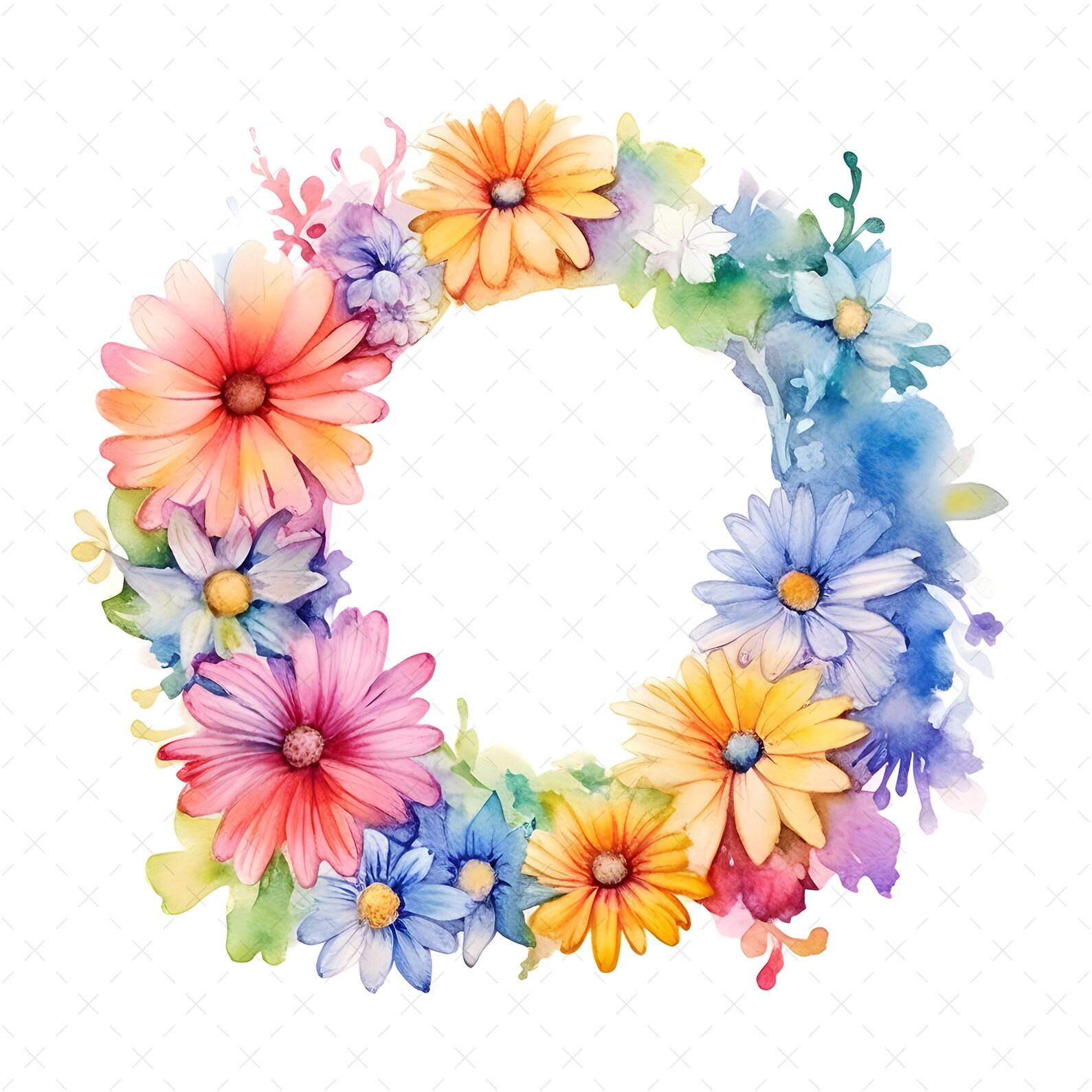 Rainbow Daisy Wreaths Clipart 10 High Quality Jpgs Spring Flower Petal ...