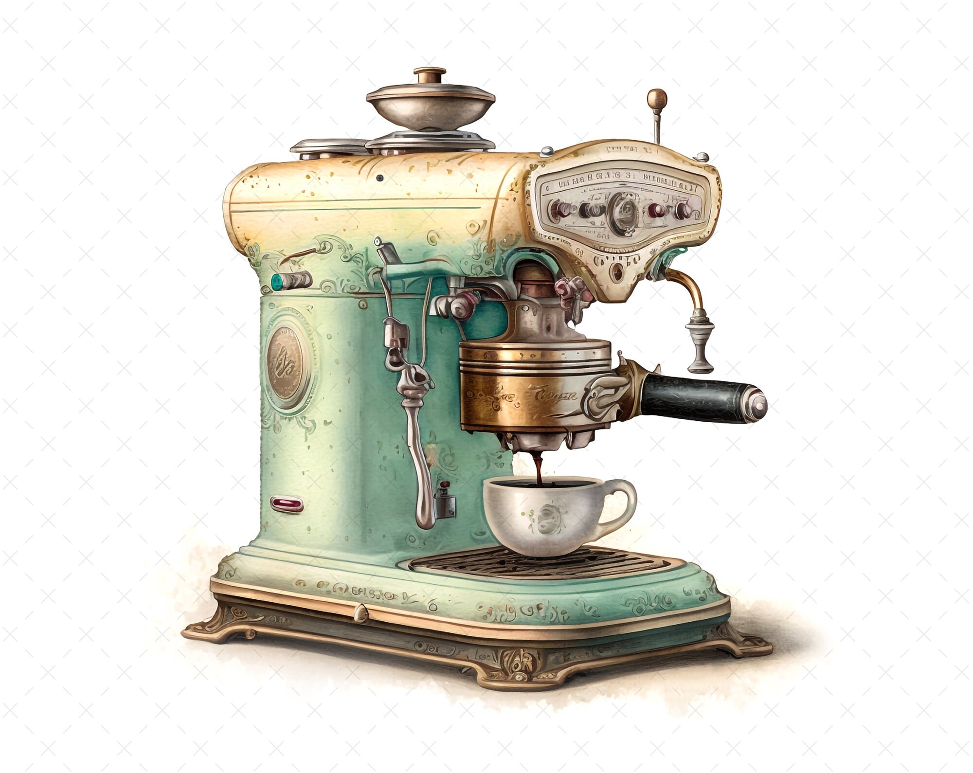Espresso Maker Clipart 11 High Quality Jpgs Retro Coffee - Etsy