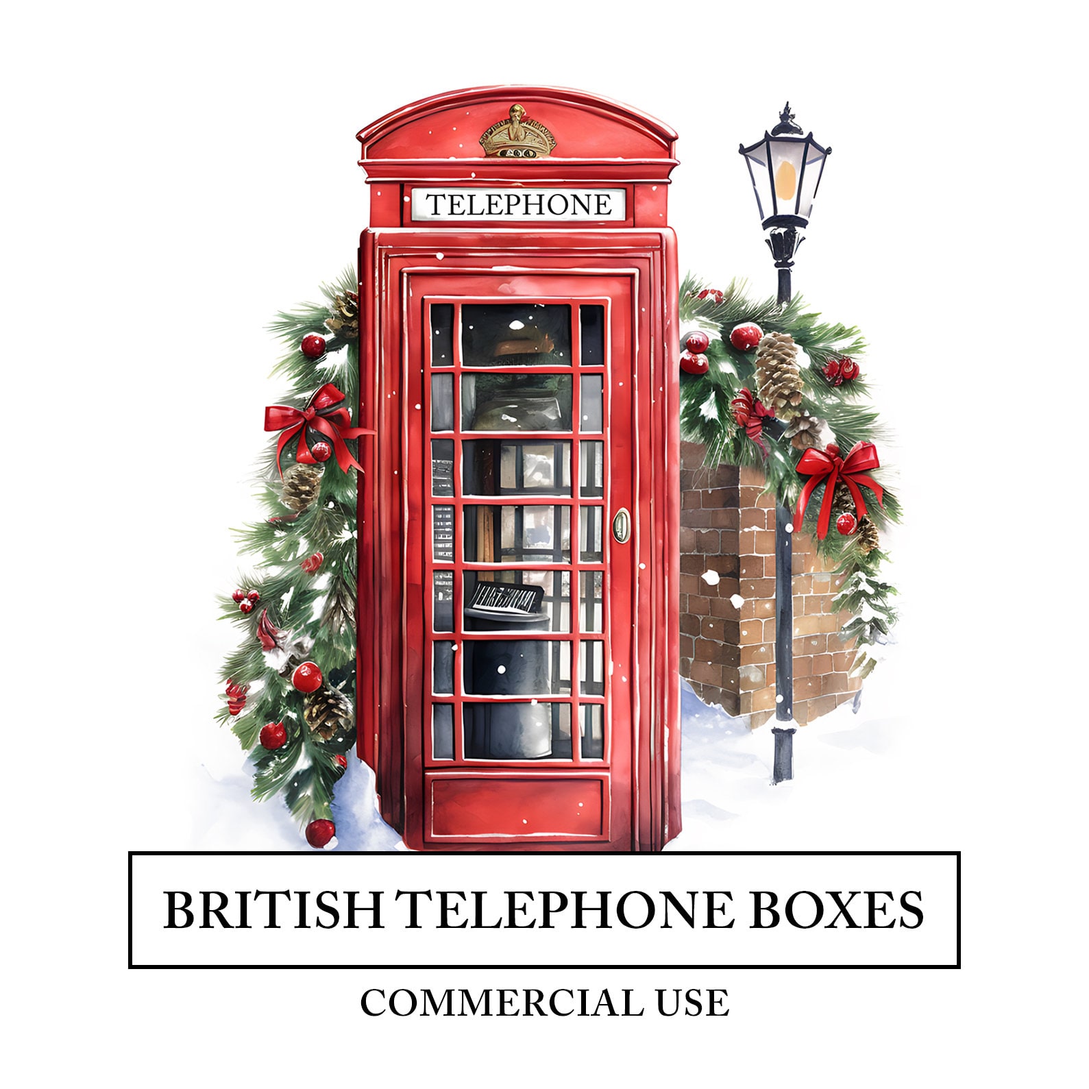 British Telephone Box Clipart 8 High Quality Jpgs Christmas Watercolor ...