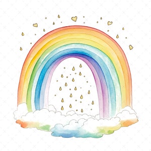 Rainbows Clipart 8 High Quality Jpgs Raining Heart Clouds Watercolor ...