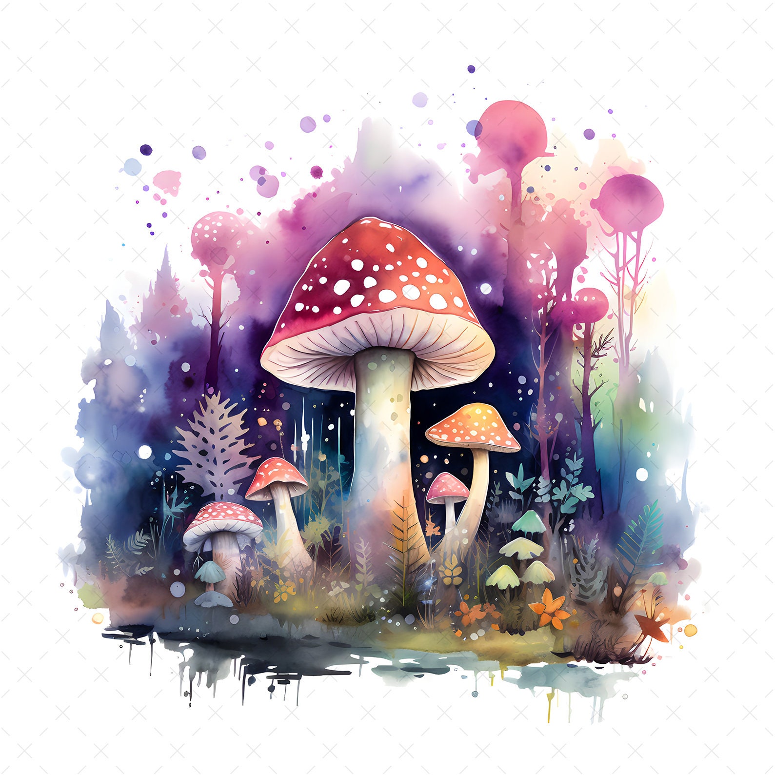 Enchanted Mushrooms Clipart 10 High Quality Jpgs Magic Fungi Watercolor ...
