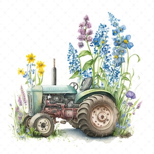 Floral Tractor Clipart 15 High Quality Jpgs Enchanting - Etsy