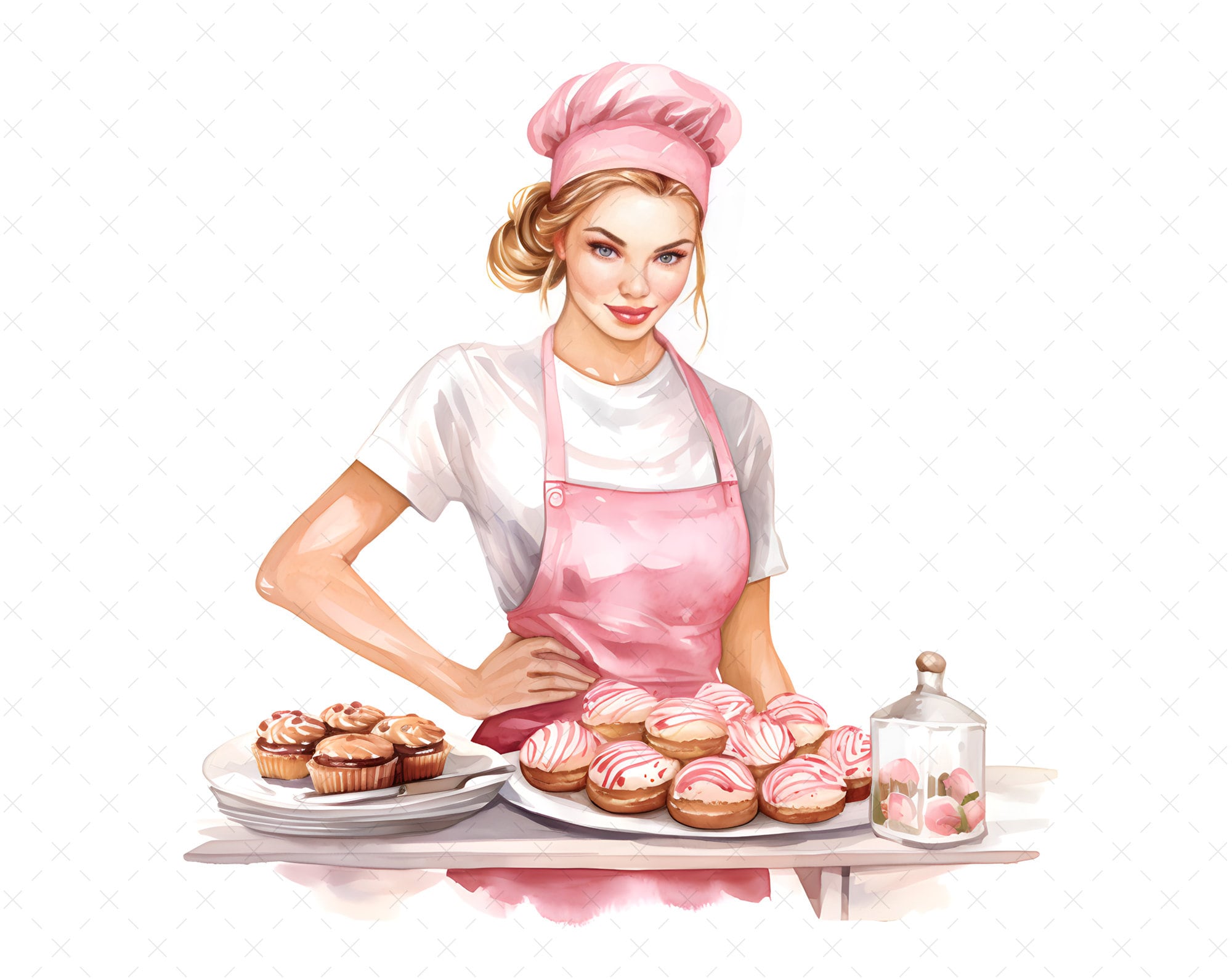 Pastry Chef Clipart 8 High Quality Jpgs Elegant Pink Female Bakery ...