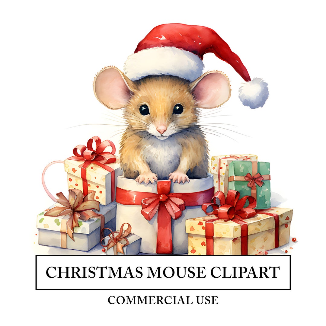 Christmas Mouse Clipart 14 High Quality Jpgs Cute Vintage Watercolor ...