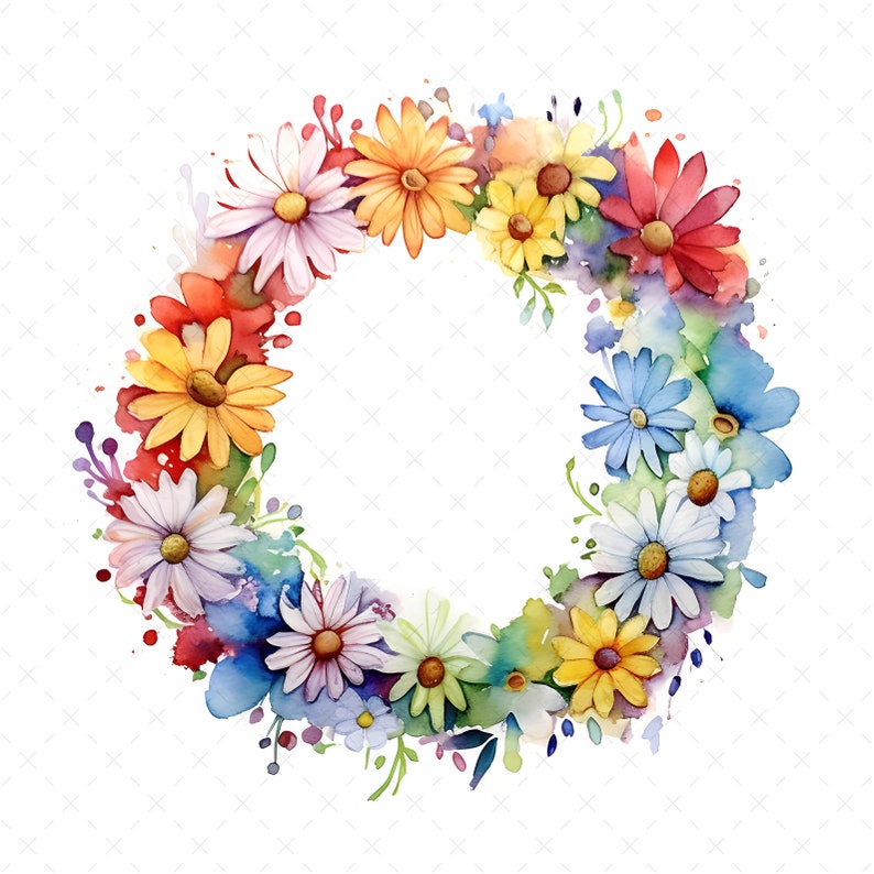 Rainbow Daisy Wreaths Clipart 10 High Quality Jpgs Spring Flower Petal ...