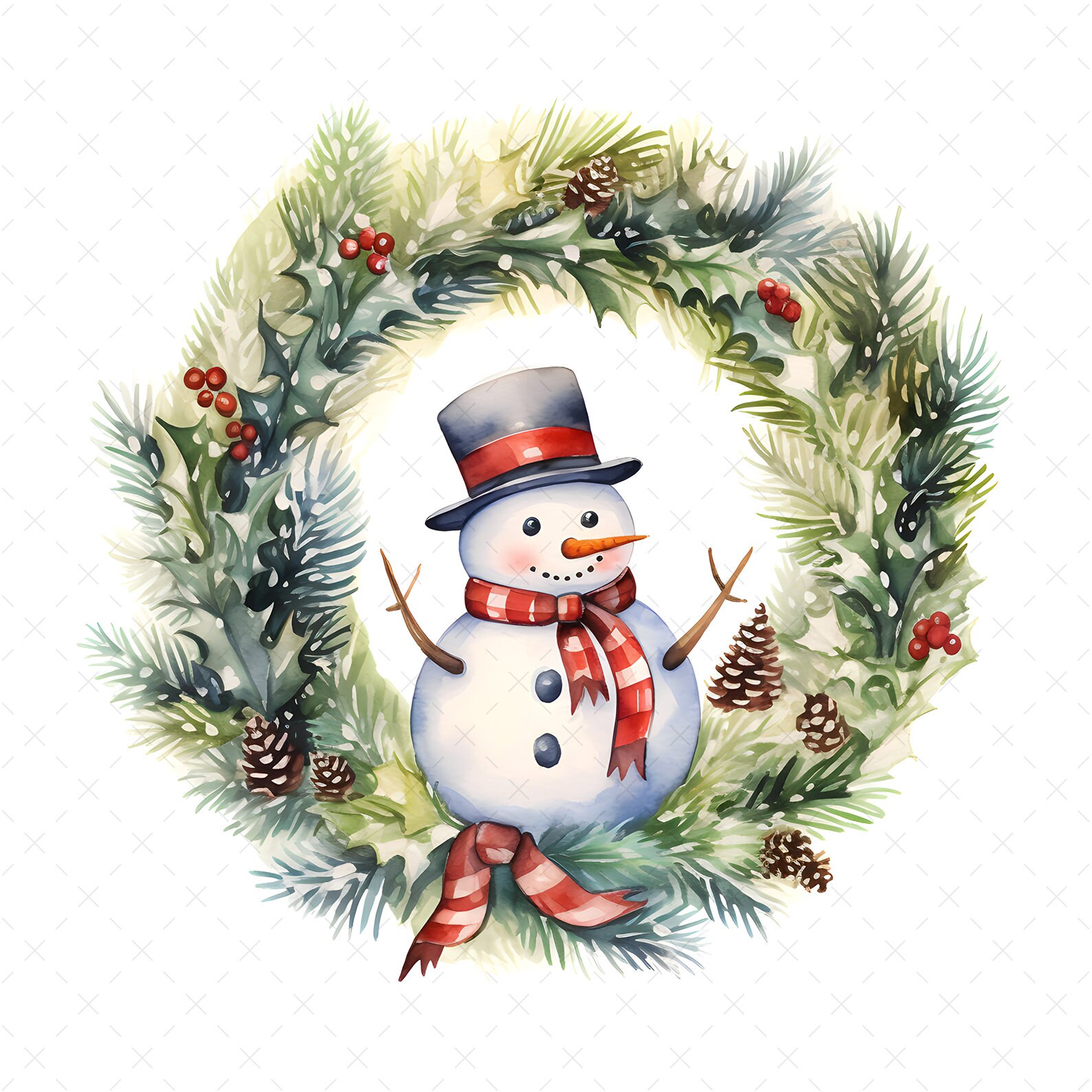 Snowman Wreaths Clipart 8 High Quality Jpgs Vintage Christmas Holly ...