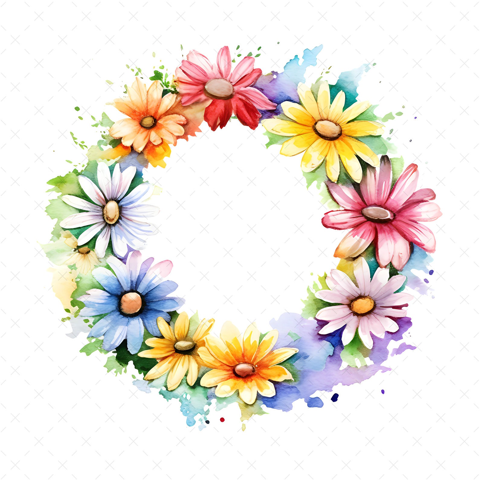 Rainbow Daisy Wreaths Clipart 10 High Quality Jpgs Spring Flower Petal ...