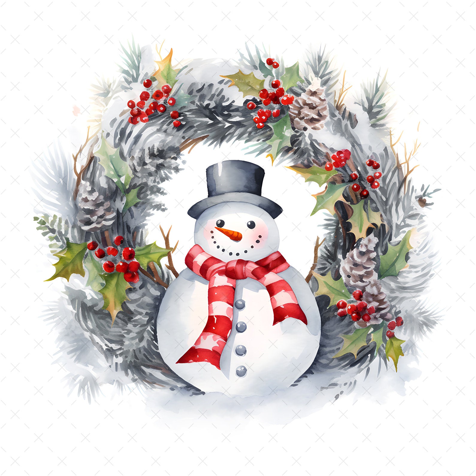 Snowman Wreaths Clipart 8 High Quality Jpgs Vintage Christmas Holly ...