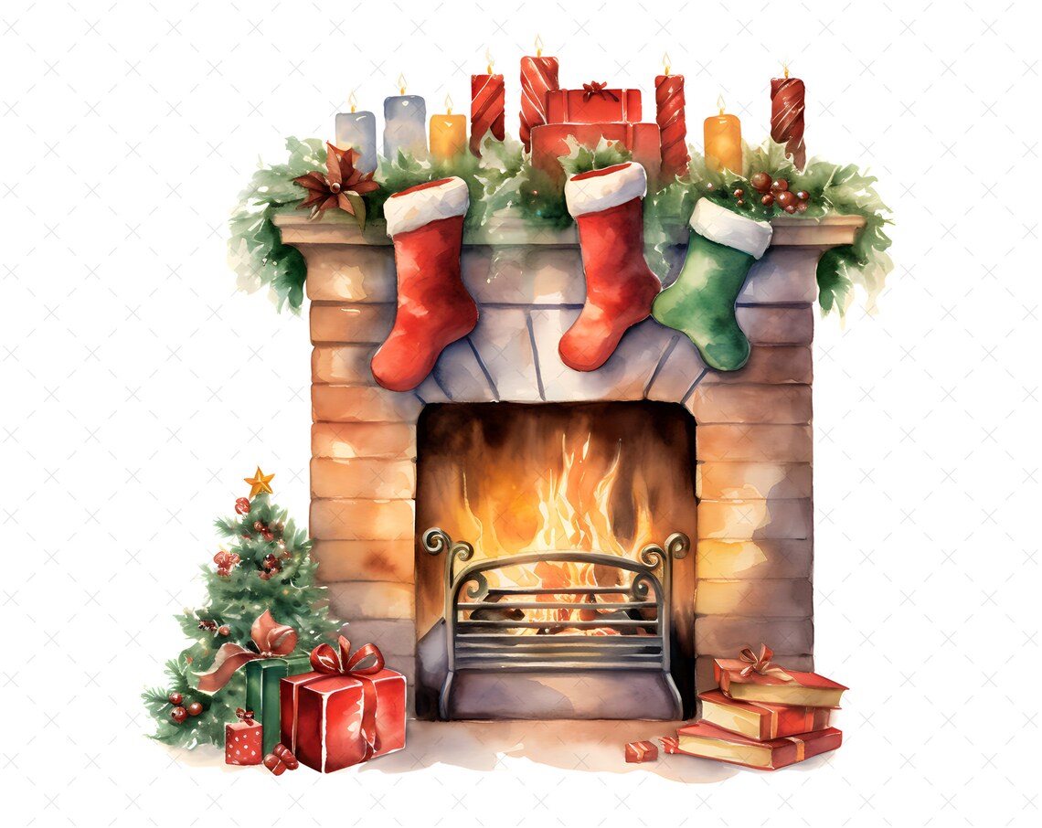 Christmas Fireplaces Clipart 12 High Quality Jpgs Cosy Winter Stocking ...