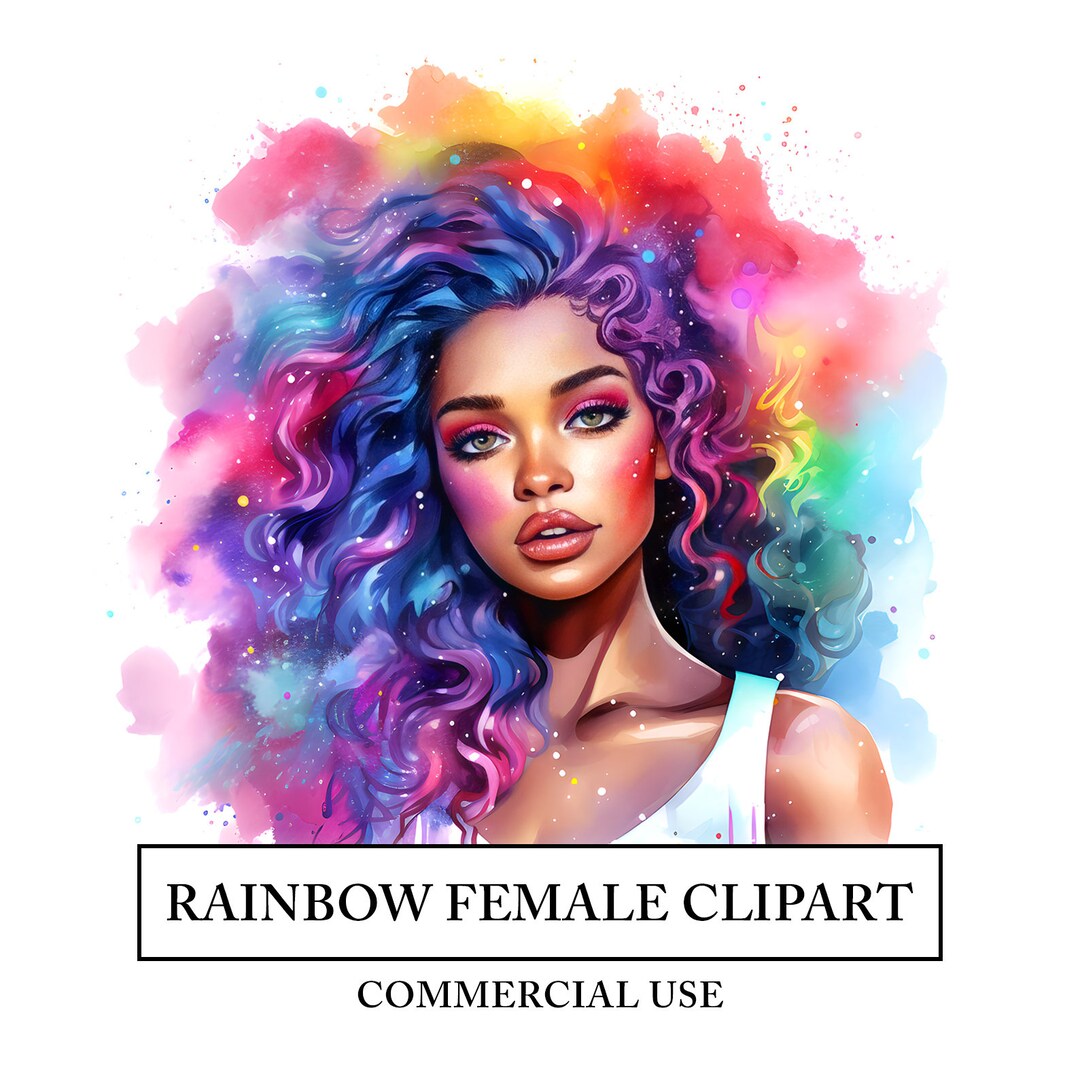 Rainbow Female Clipart 8 High Quality Jpgs Afro Urban Watercolor Art ...