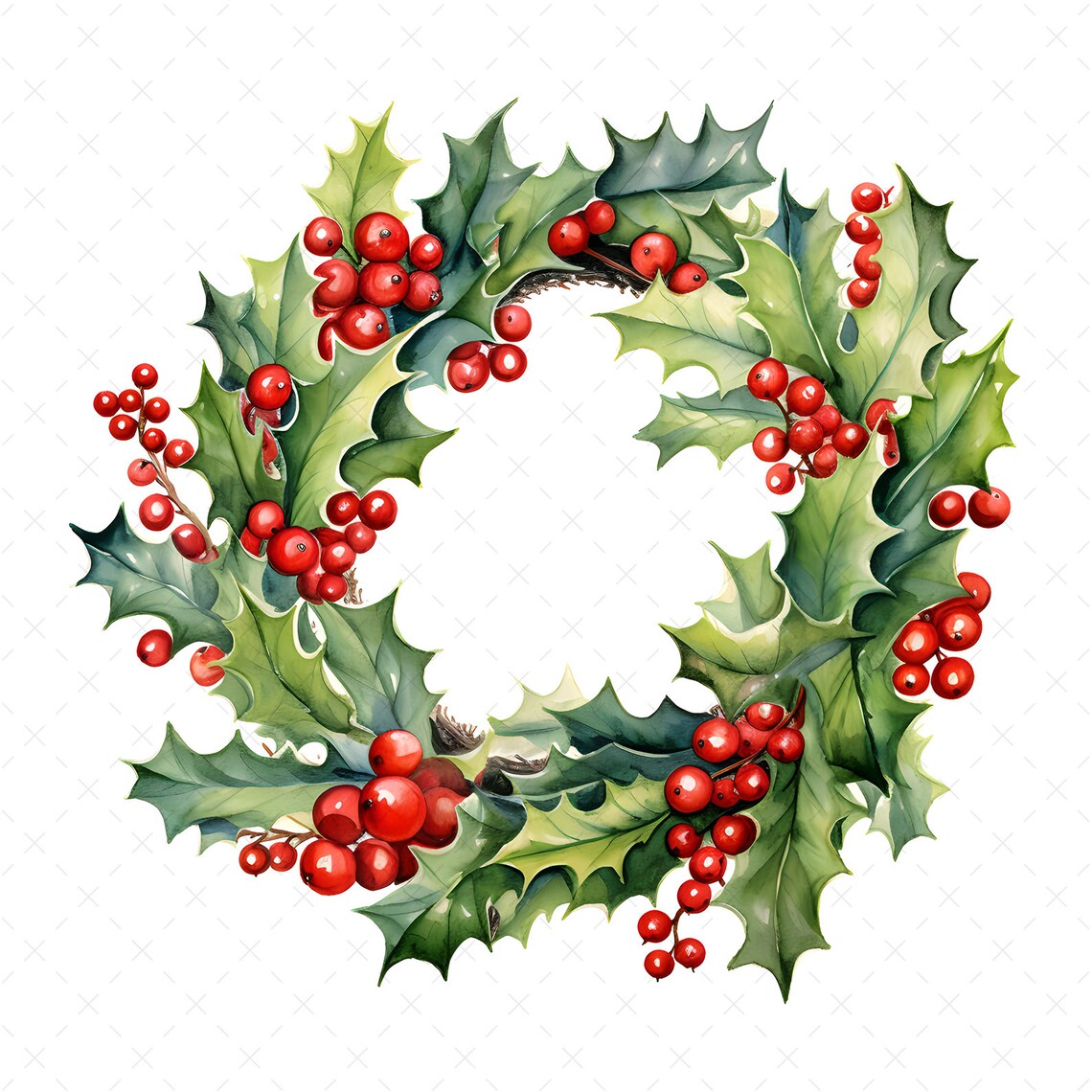 Holly and Berry Wreath Clipart 6 High Quality Jpgs Seasonal Watercolor ...