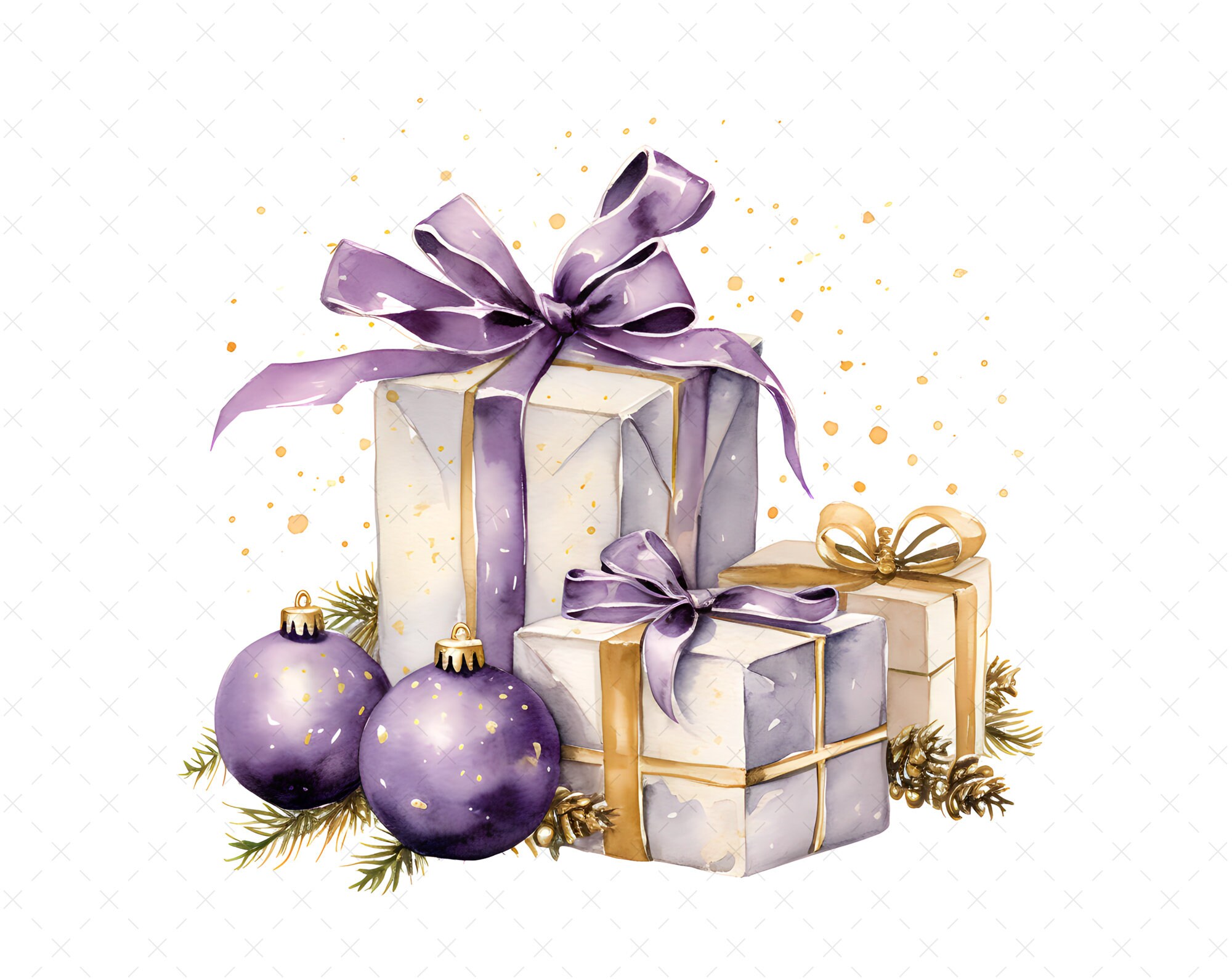 Christmas Presents Clipart 10 High Quality Jpgs Elegant Purple & Gold ...