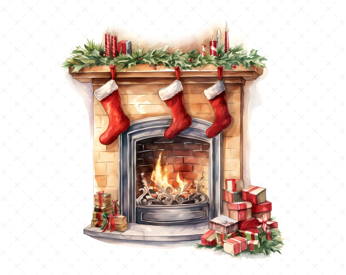 Christmas Fireplaces Clipart 12 High Quality Jpgs Cosy Winter Stocking ...