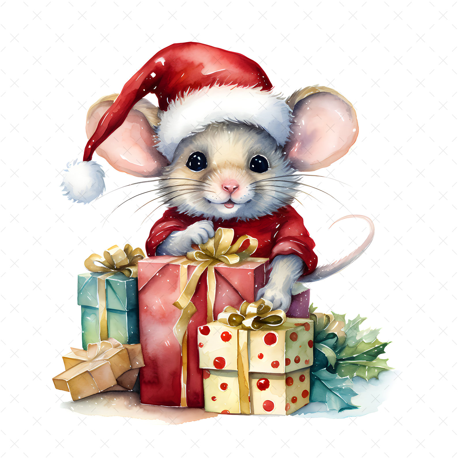 Christmas Mouse Clipart 14 High Quality Jpgs Cute Vintage Watercolor ...