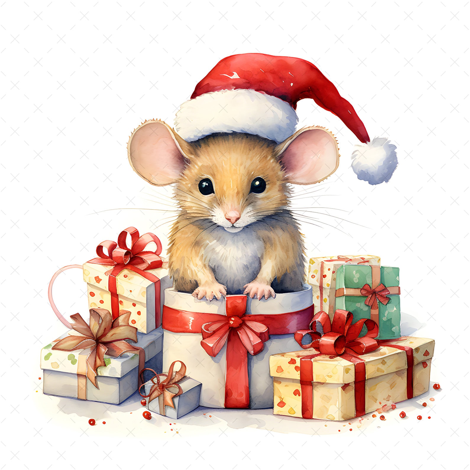 Christmas Mouse Clipart 14 High Quality Jpgs Cute Vintage Watercolor ...