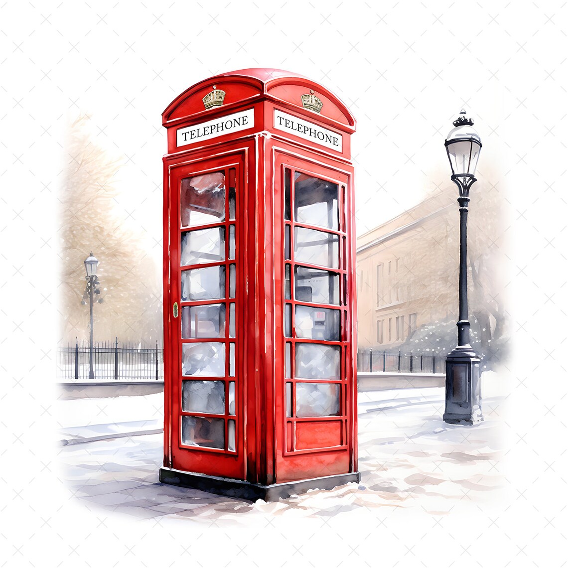British Telephone Box Clipart 8 High Quality Jpgs Christmas Watercolor ...