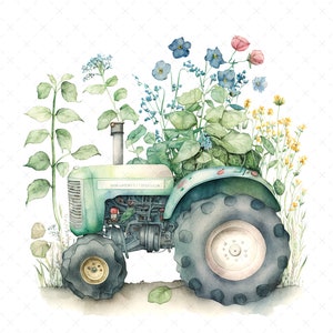 Floral Tractor Clipart 15 High Quality Jpgs Enchanting - Etsy