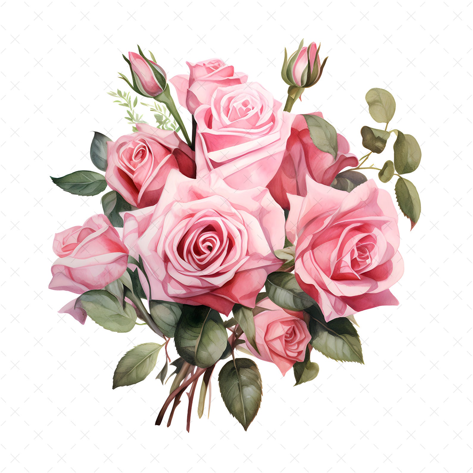 Pink Rose Bouquet Clipart 11 High Quality Jpgs Valentines - Etsy