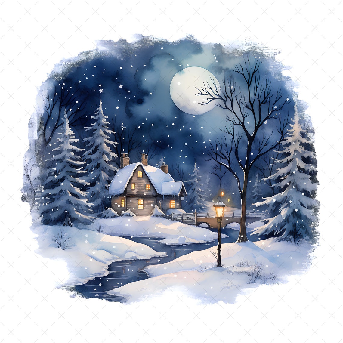 Winter Night Scenes Clipart 8 High Quality Jpgs Snowy Christmas House ...