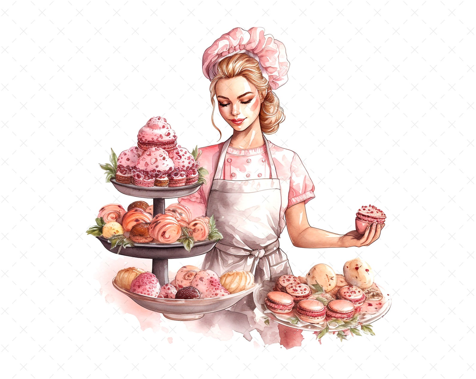 Pastry Chef Clipart 6 High Quality Jpgs Female Baker Watercolor Art ...