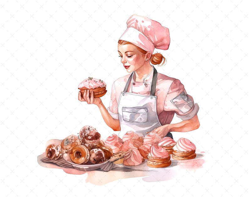 Pastry Chef Clipart 6 High Quality Jpgs Female Baker Watercolor Art ...