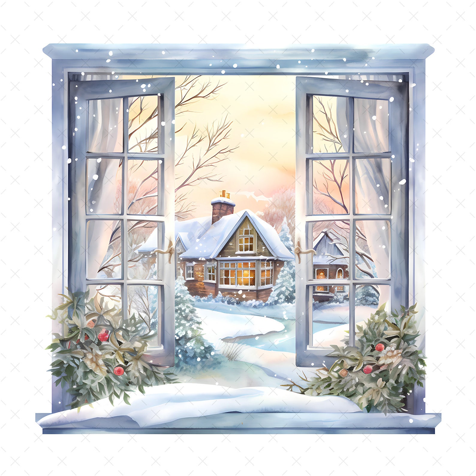 Christmas Window Clipart 12 High Quality Jpgs Delicate Seasonal ...