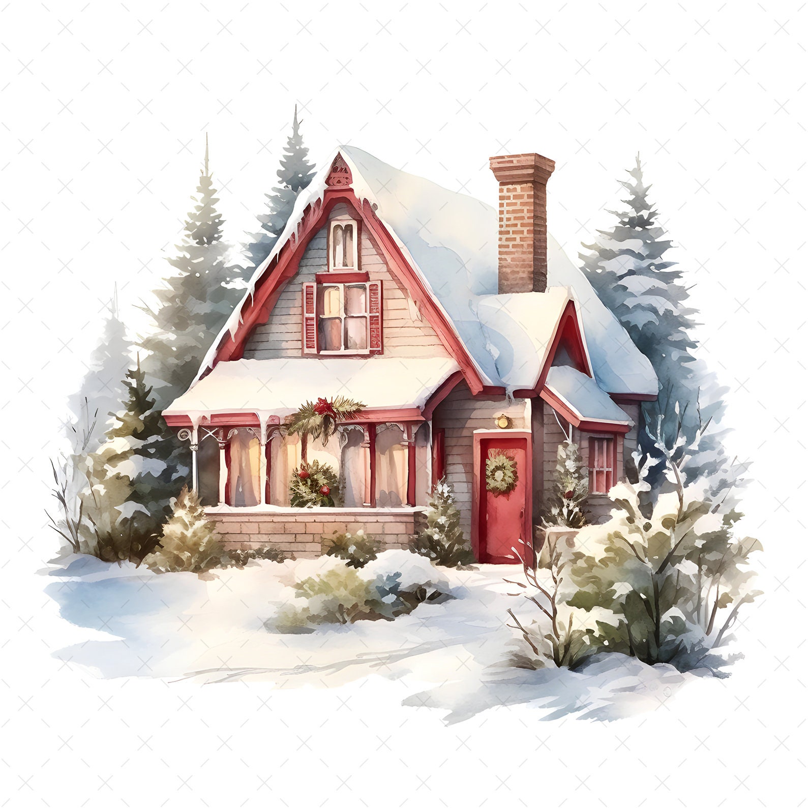 Christmas Homes Clipart 14 High Quality Jpgs Snow Scene Cosy Watercolor ...